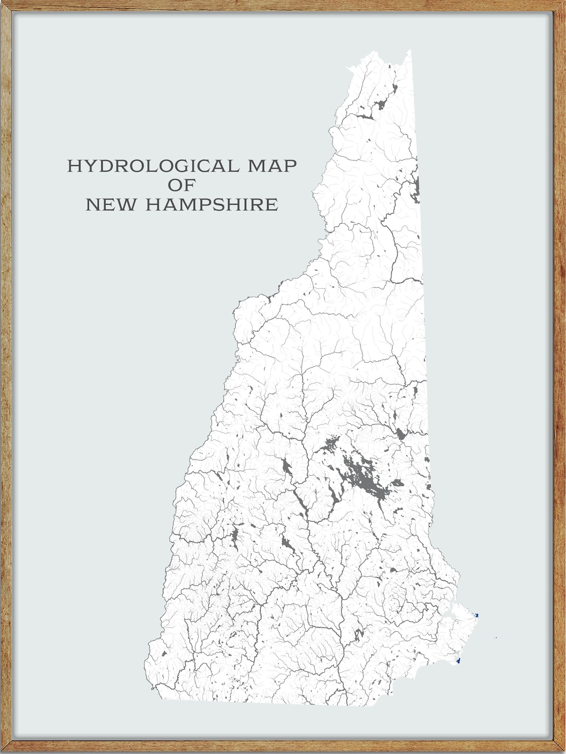 New Hampshire Rivers and Lakes Map: Hydrological Poster - Etsy