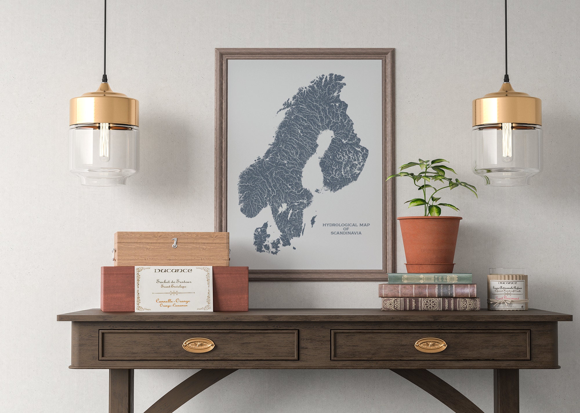 Scandinavia Hydrological Map of Rivers and Lakes Norway | Etsy