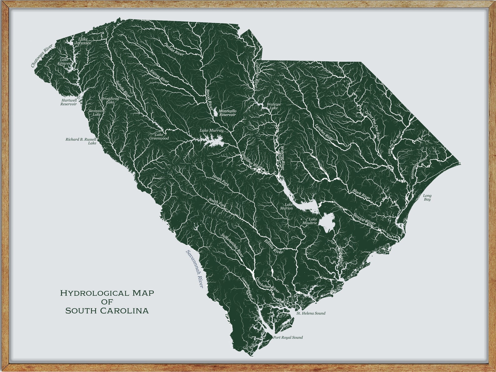 South Carolina Hydrological Map of Rivers and Lakes South | Etsy