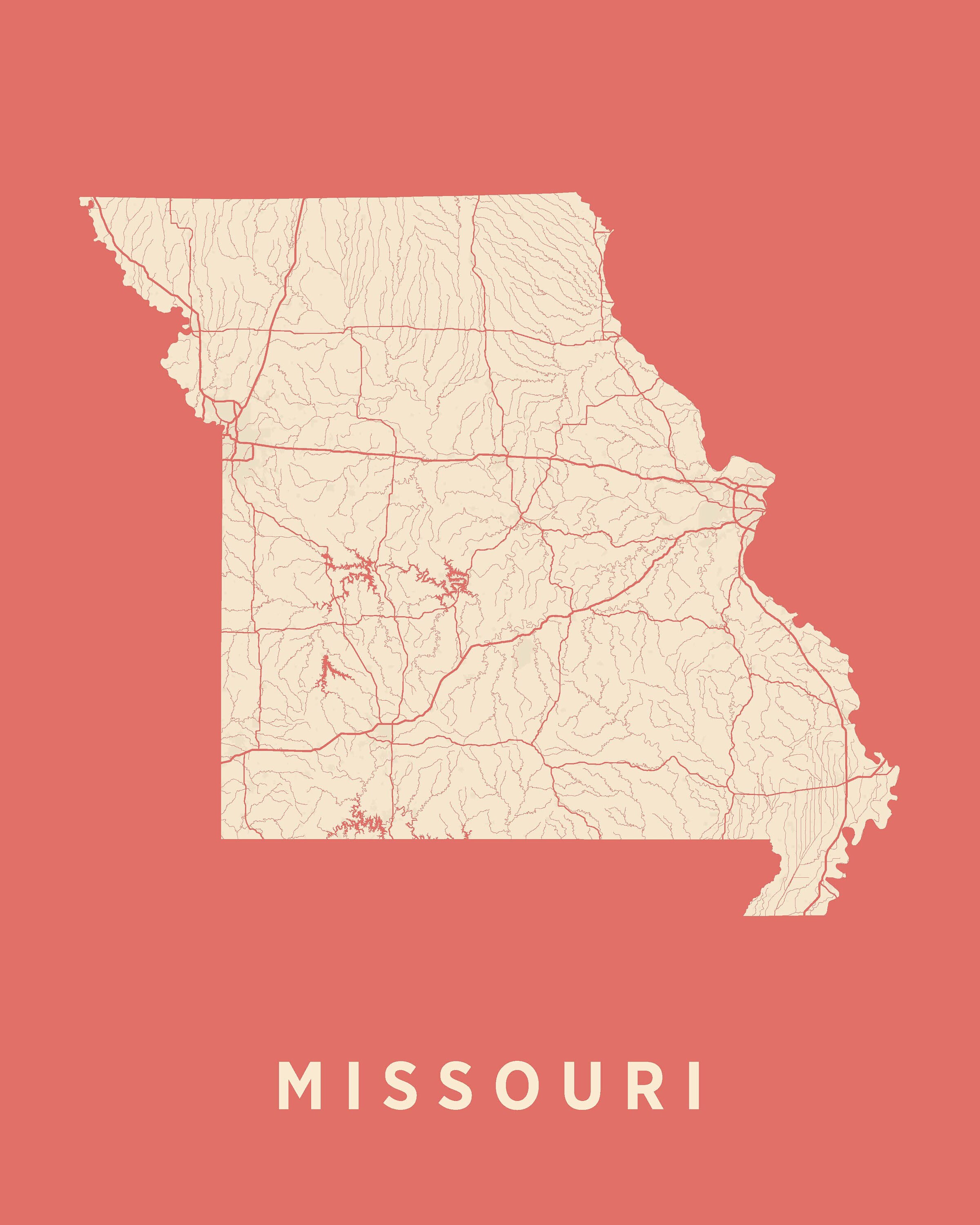 Missouri State Map Print Wall Art Missouri print | Etsy