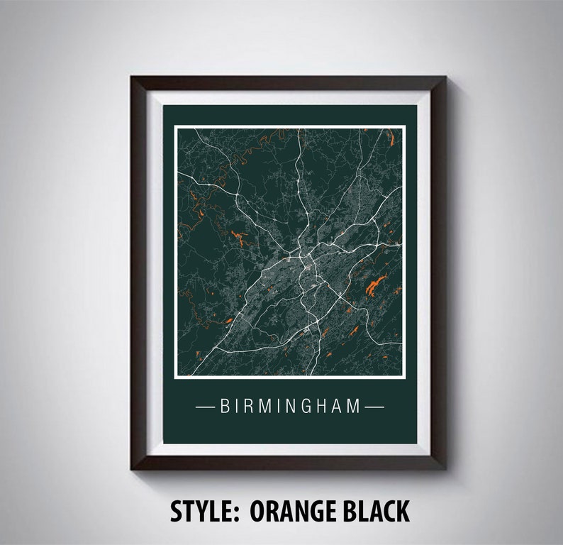 Map of Birmingham AL Birmingham Map Birmingham Poster | Etsy