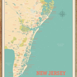 NJ South Shore Map - Cape May Point to LBI Print: New Jersey Coast Map ...