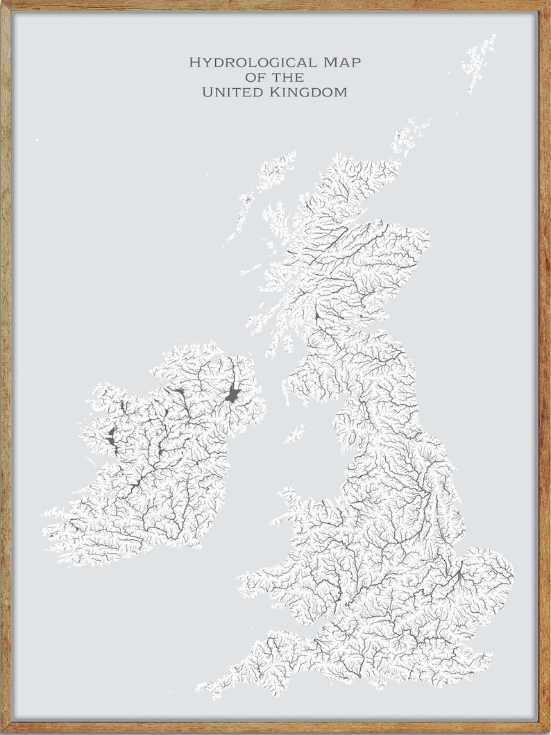Hydrological Map of the UK and Ireland, Rivers and Lakes Print - Etsy