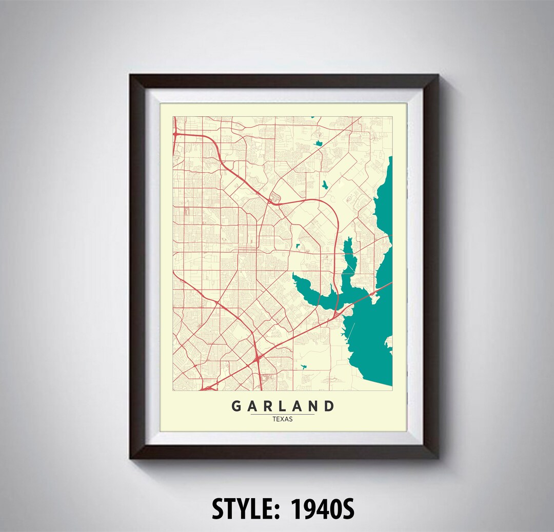Map of Garland, TX - Garland Map - Garland Poster - Office Décor - Wall ...