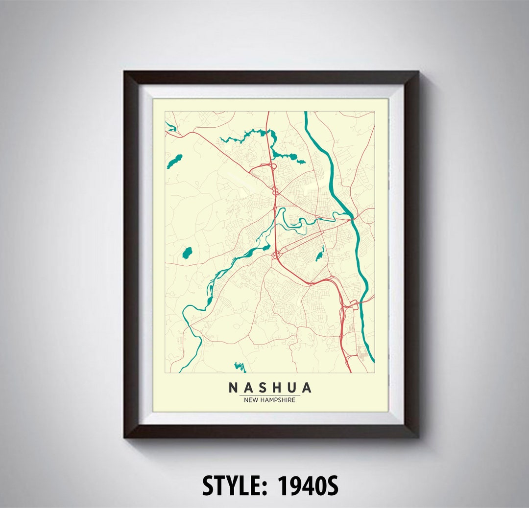Nashua, NH Map Poster: Vintage Style Office Wall Art - Etsy