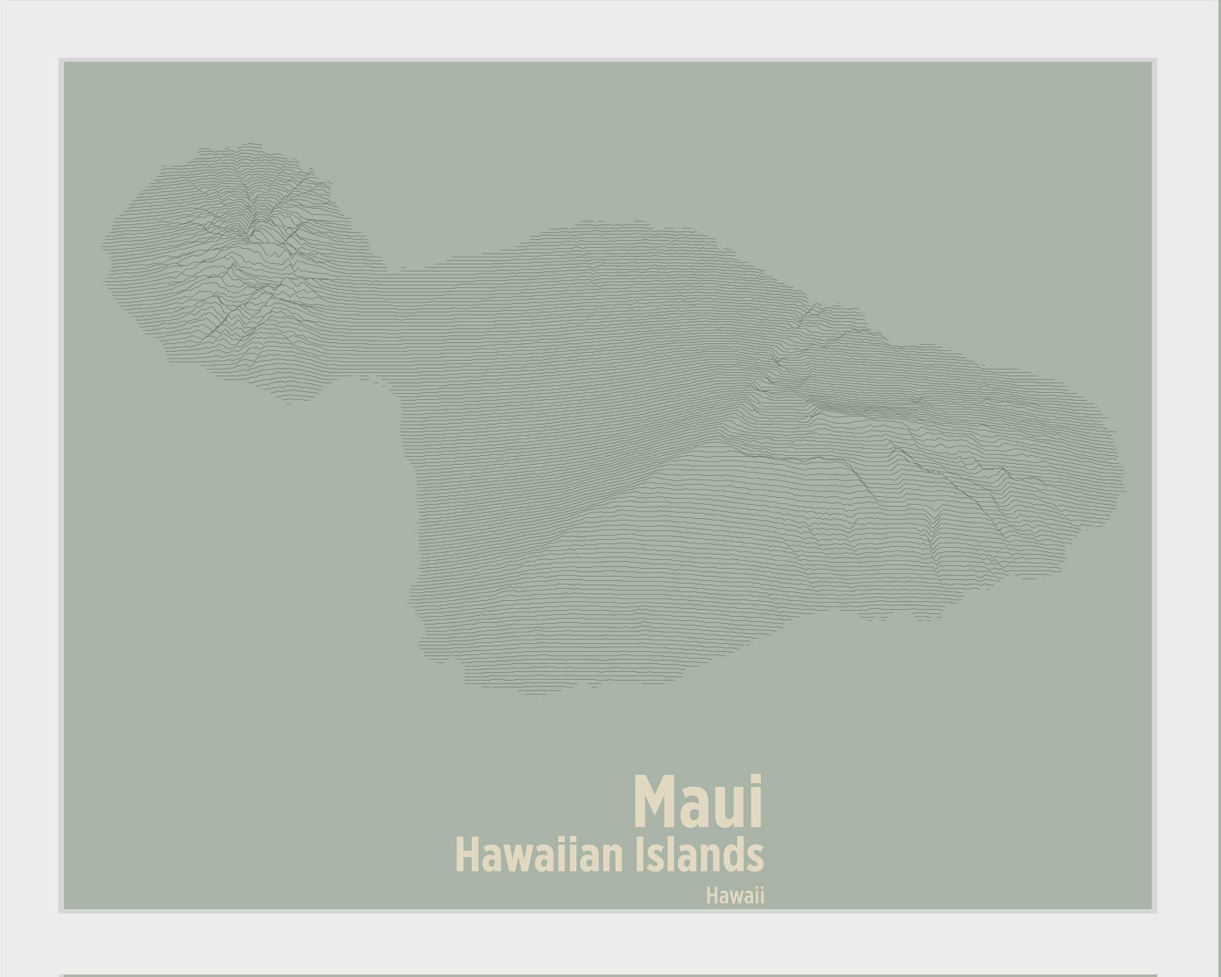 Maui Island Ridgeline Map - Geographic Contours Print of Ridges and ...