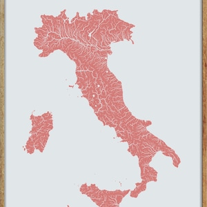 Italy Hydrological Map of Rivers and Lakes, Map of Italy Rivers Poster ...