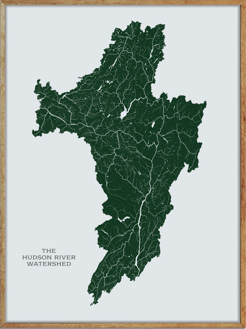 Hudson River Watershed Map of Rivers and Lakes | Etsy