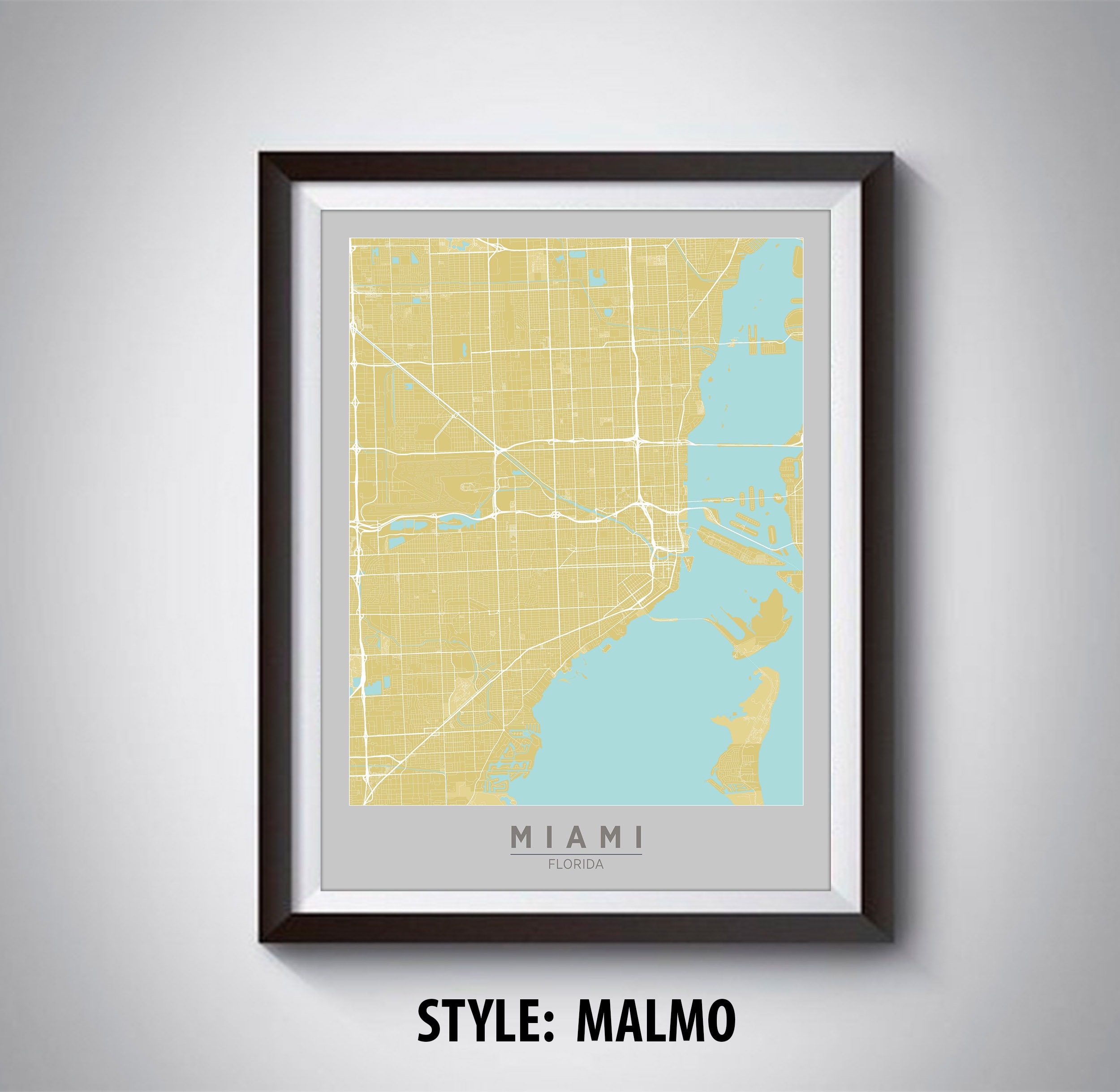 Map of Miami FL Miami Map Miami Poster Office Décor - Etsy