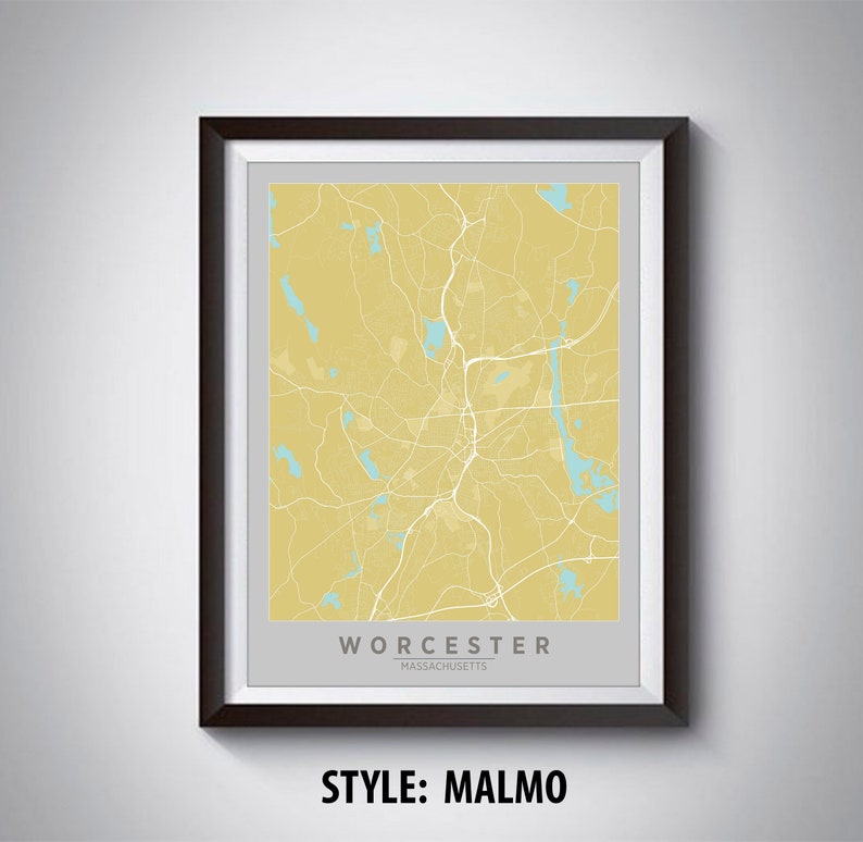 Map of Worcester MA Worcester Map Worcester Poster - Etsy