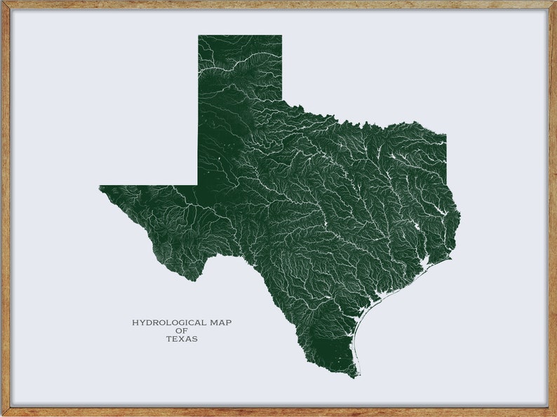 Texas Rivers and Lakes Map: Hydrological Poster - Etsy