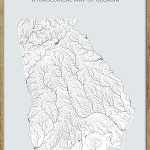 Georgia Hydrological Map of Rivers and Lakes, Georgia Rivers Poster Map ...