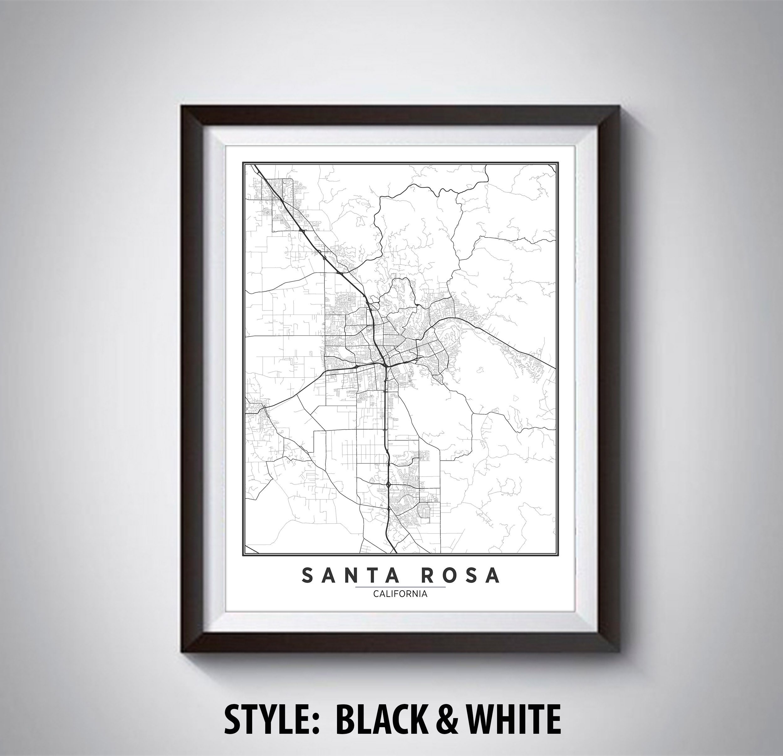 Map of Santa Rosa CA Santa Rosa Map Santa Rosa Poster - Etsy