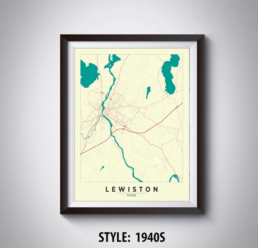 Map of Lewiston, ME - Lewiston Map - Lewiston Poster - Office Décor ...
