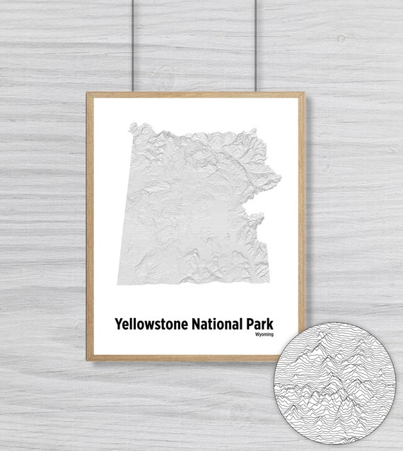 Yellowstone National Park Ridgeline Map Geographic Contours - Etsy