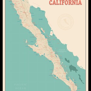 Baja California Map - Baja Map Print - Baja Mexico - Poster Retro Map ...