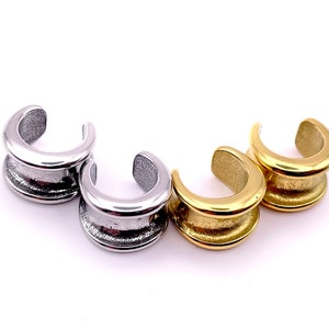 Simple Stainless Steel Saddle Plugs Ear Gauges Double Flared Ear ...