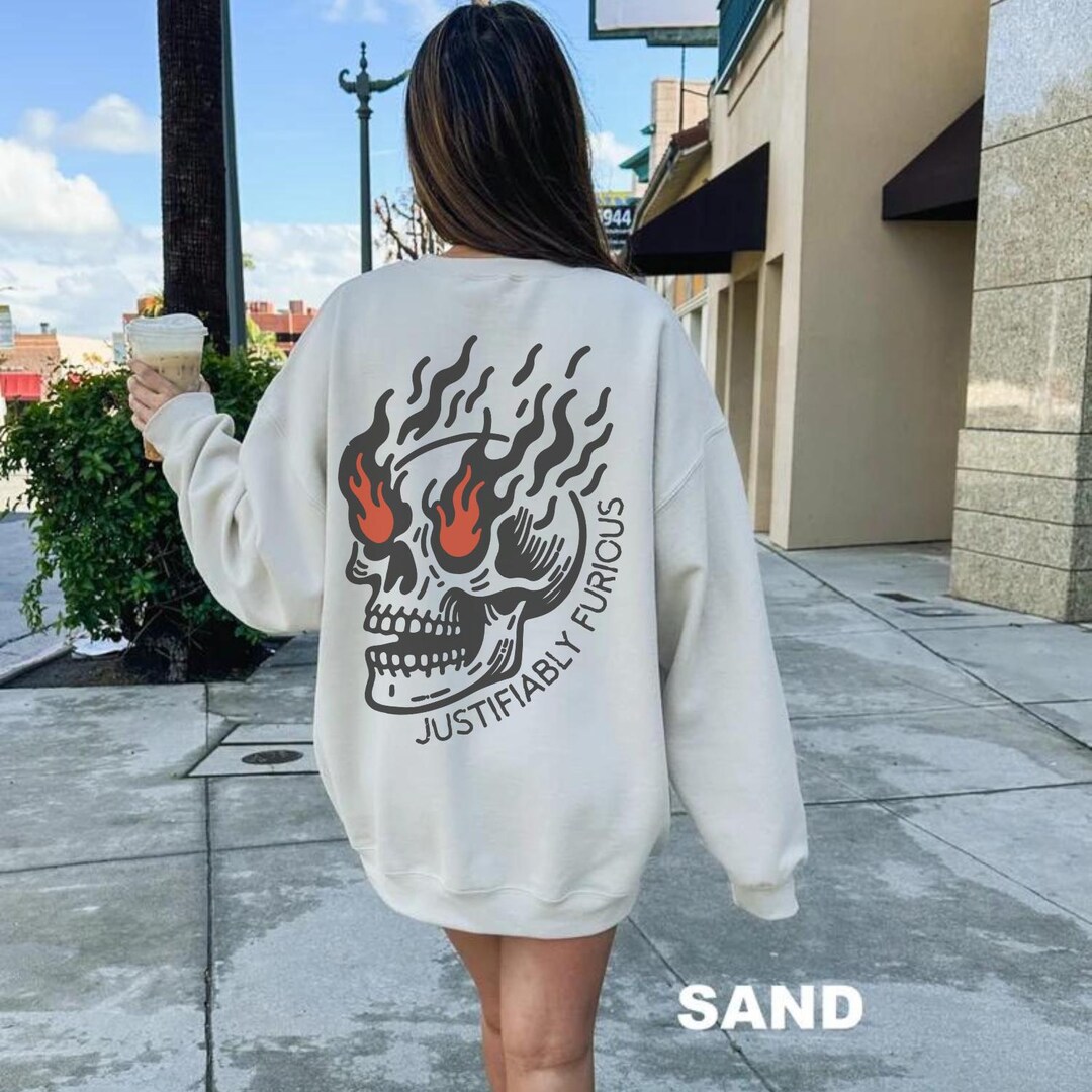 Justifiably Furious Feminist Skull Sweatshirt, Vintage Grunge Comfort ...