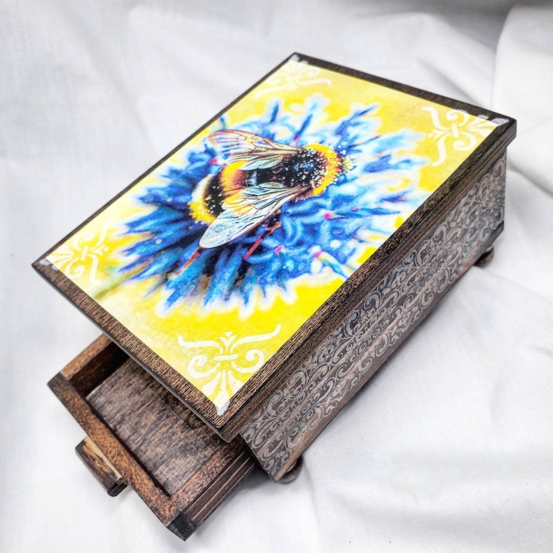PERSONALIZED Bee Jewelry Box W/ Mirror & Drawer wood Jewelry Organizer ...