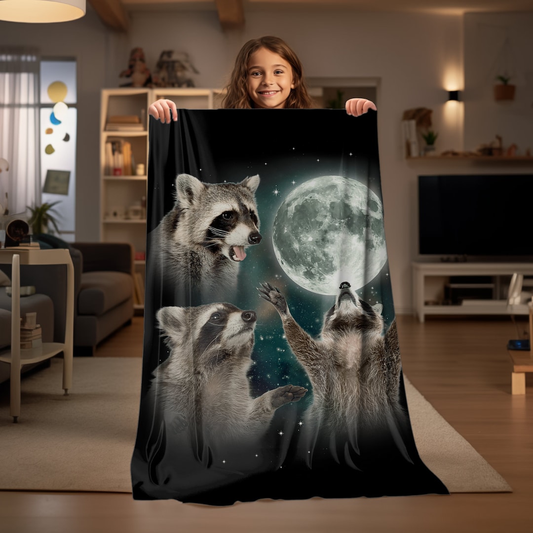 Vintage Howling Raccoon Blanket, Raccoon Gift, Weirdcore Blanket ...