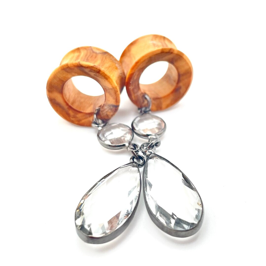 Organic Crystal Drop Dangle Plugs Organic Gauges Dangle Plug & Tunnel ...