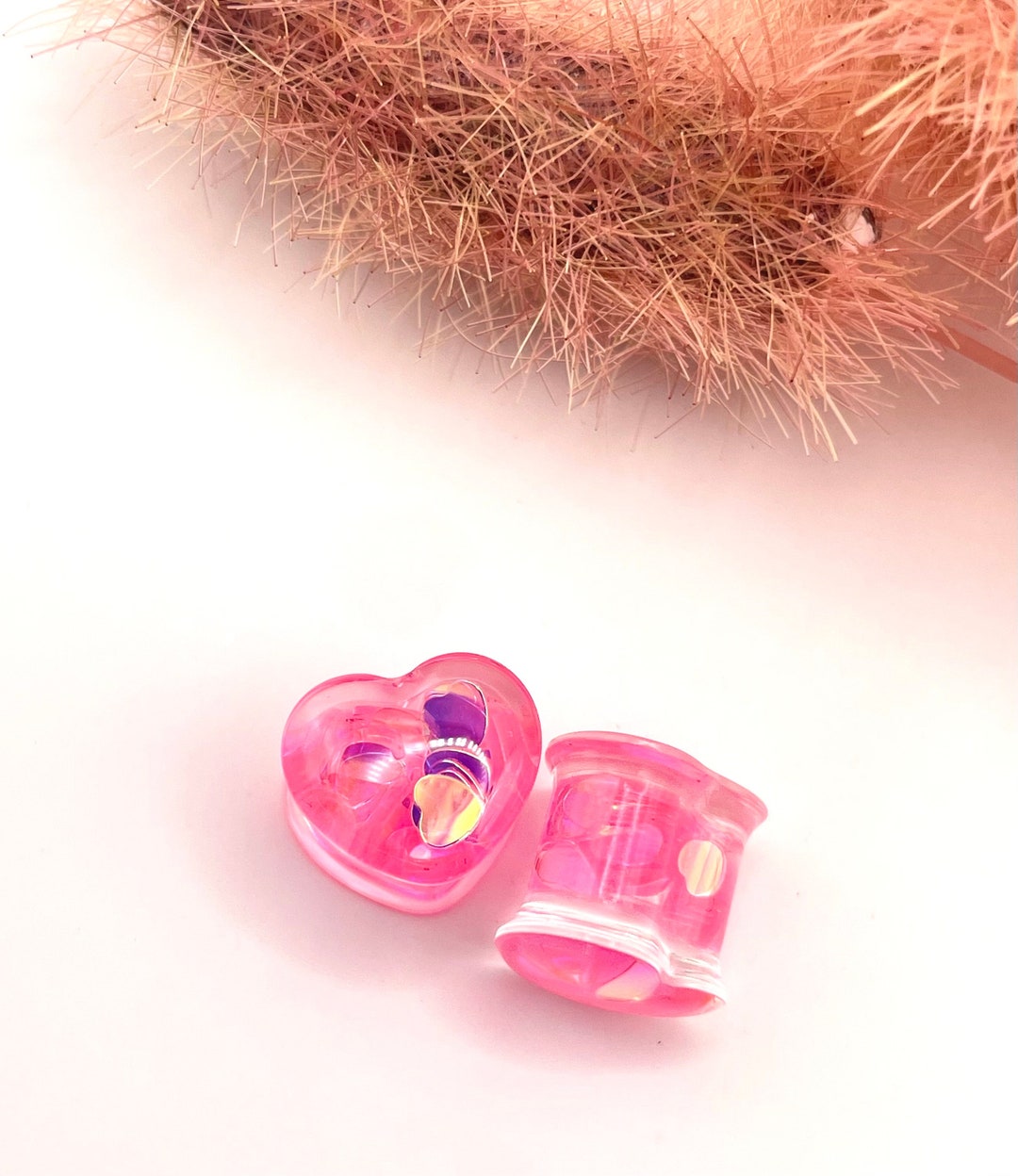 Passion Pink Heart Glitter Ear Gauges Heart Plugs Size 00g - Etsy