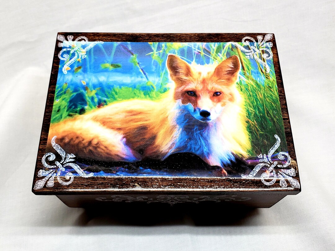 Personalized Fox Jewelry Box, Wood Jewelry Box With Mirror and Drawer ...