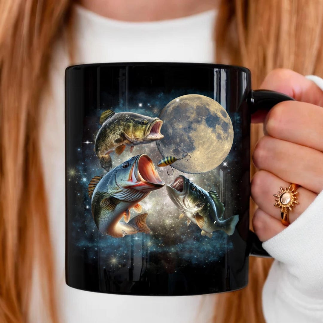 Weirdcore Bass Moon Mug, Funny Fishing Mug, Weirdcore Fisherman Gift ...