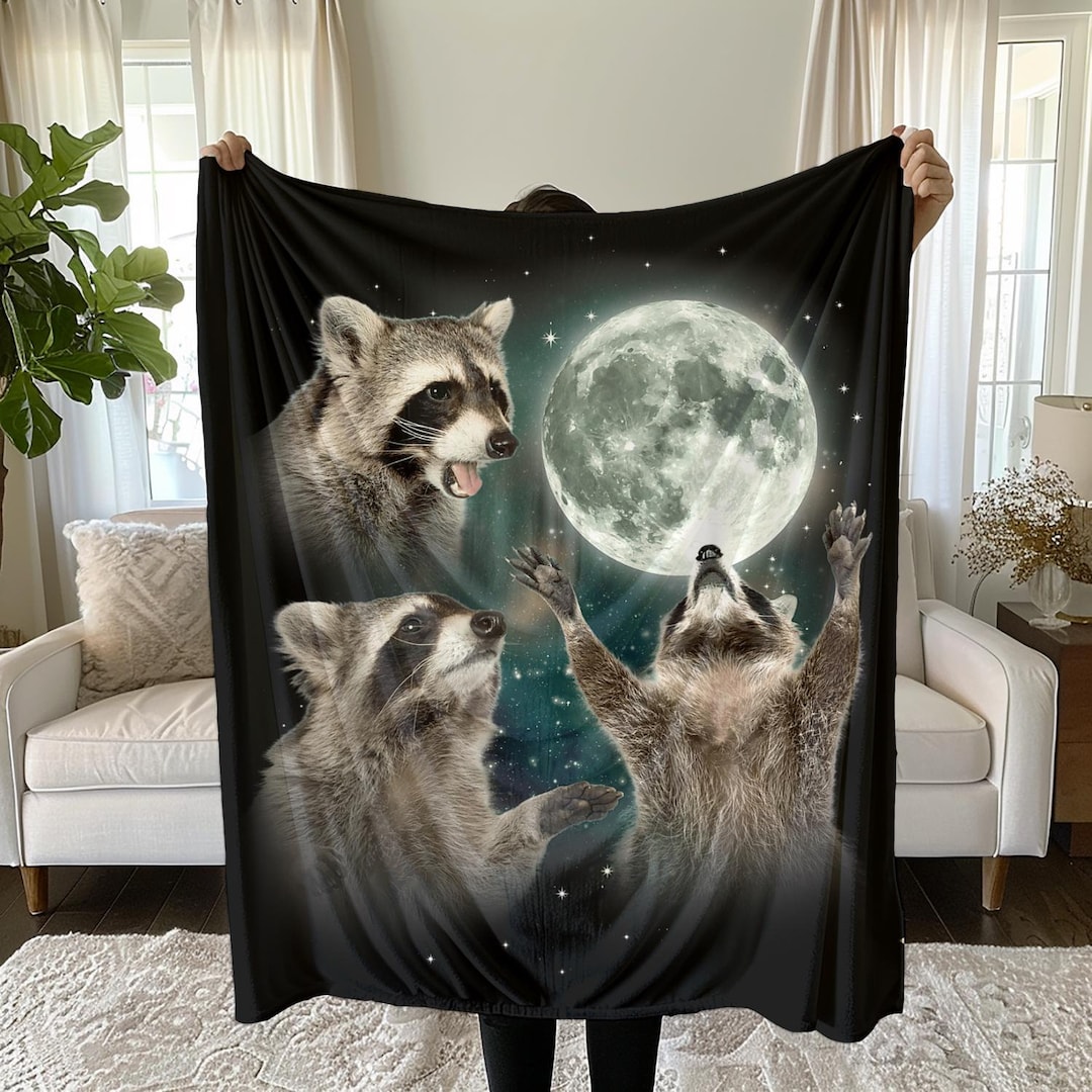Vintage Howling Raccoon Blanket, Raccoon Gift, Weirdcore Blanket ...