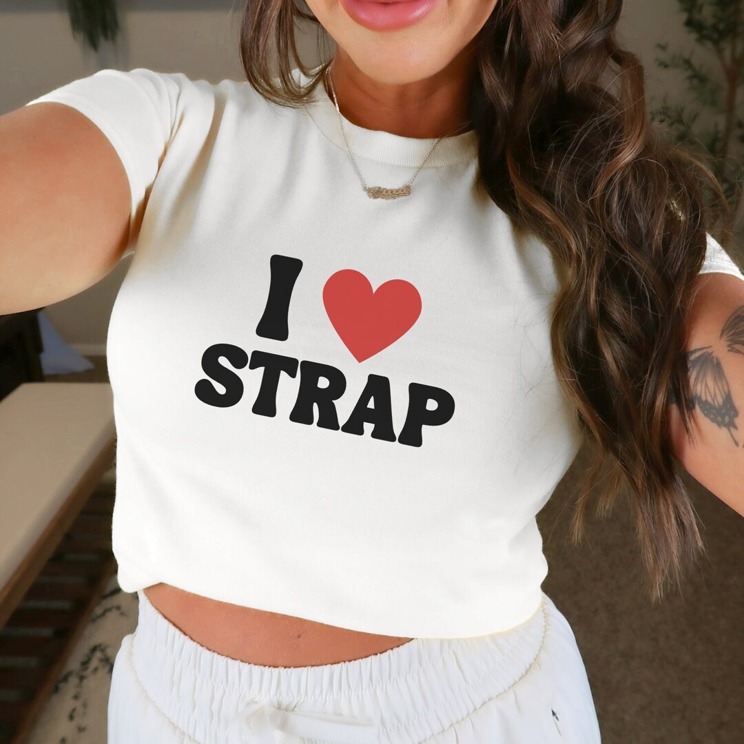 I Heart Strap Lesbian Y2K Baby Tee, Lesbian Pride Shirt, Sapphic Shirt ...