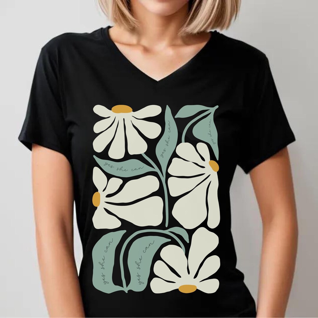 Subtle Yes She Can Kamala Harris V Neck Shirt, Madam President, Flower ...