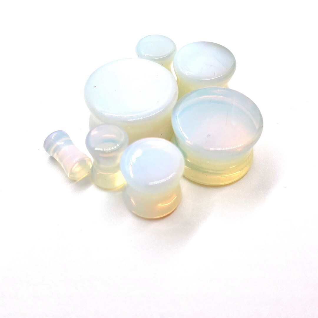 PAIR of Opalite Opalescent Stone Plugs Organic Gauges Sizes 8g 6g 4g 2g ...