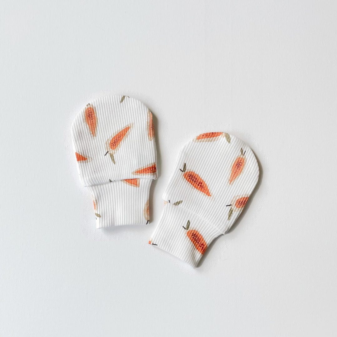 Soft Baby Mittens With Carrots. No Scratch Mitts, Knit Fabric. Baby ...