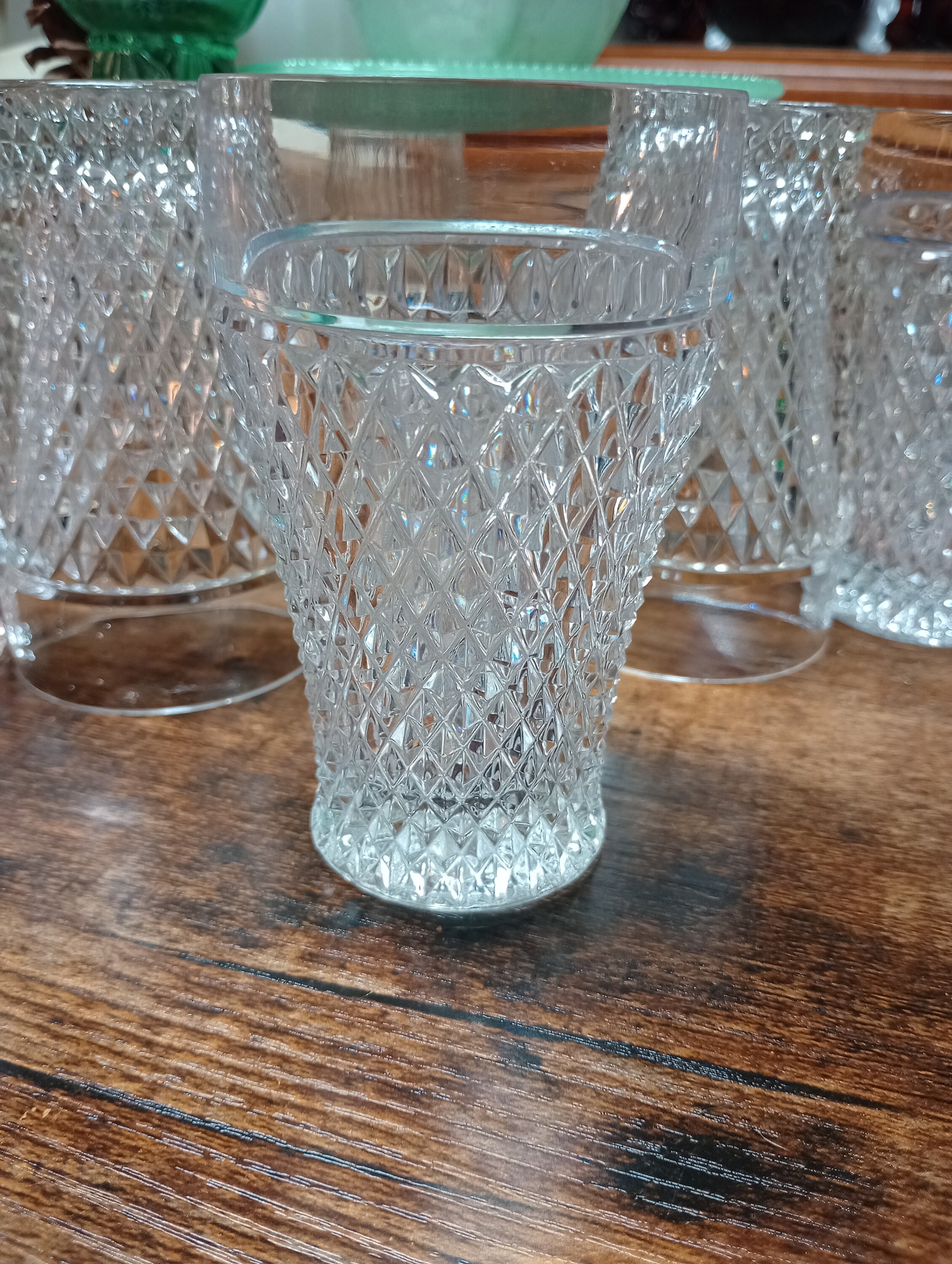 Vintage Indiana Glass Diamond Point Clear Pattern Clear Crystal Glass