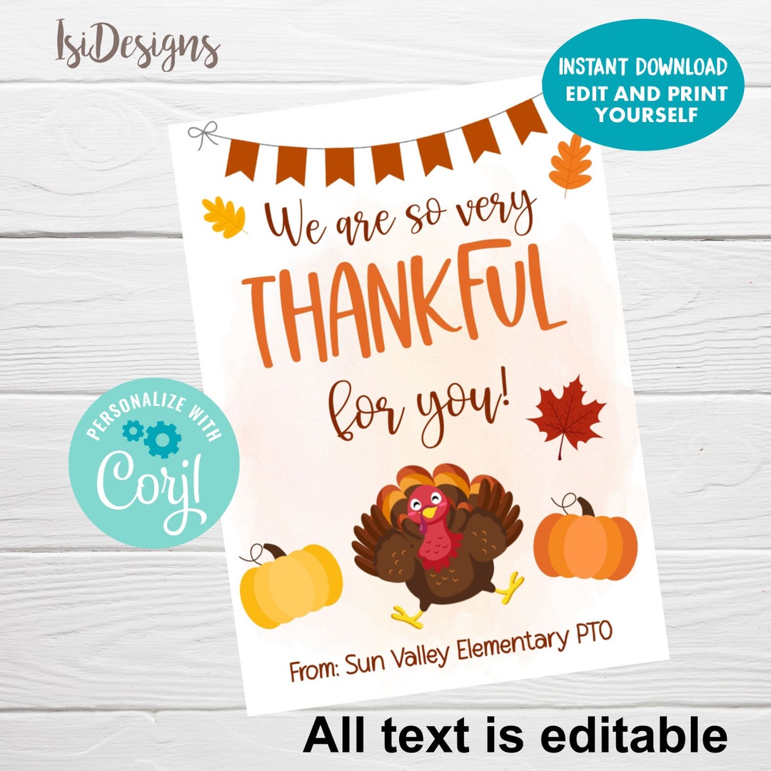 Fall Appreciation Printable Tag, Thanksgiving Turkey Teacher Staff ...