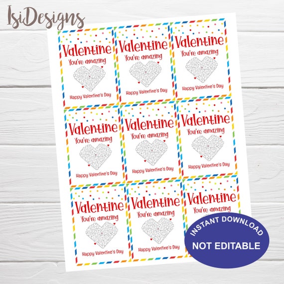 Maze Valentine's Day Printable Gift Tags, Valentine You Are Amazing ...