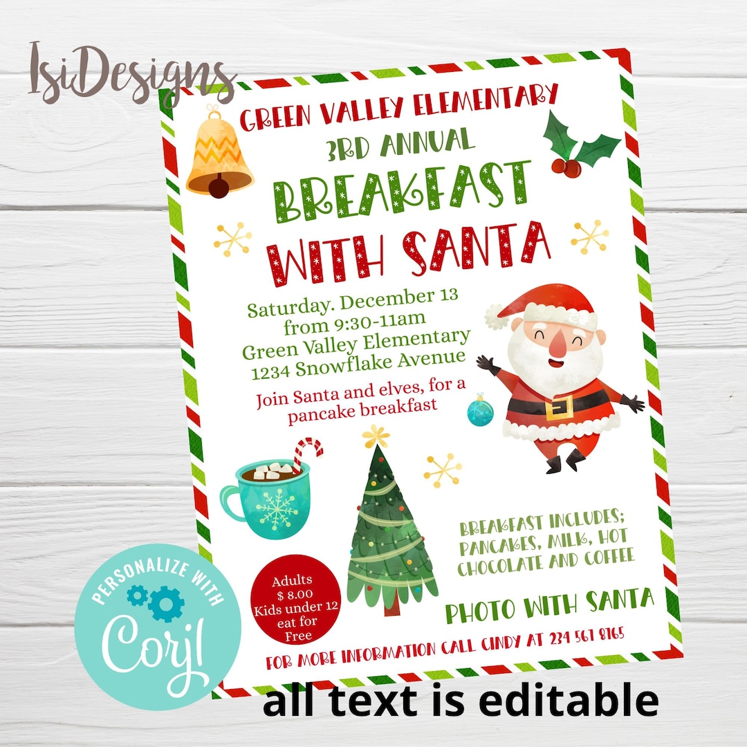 Editable Breakfast With Santa Flyer, Pancakes With Santa Invitation ...