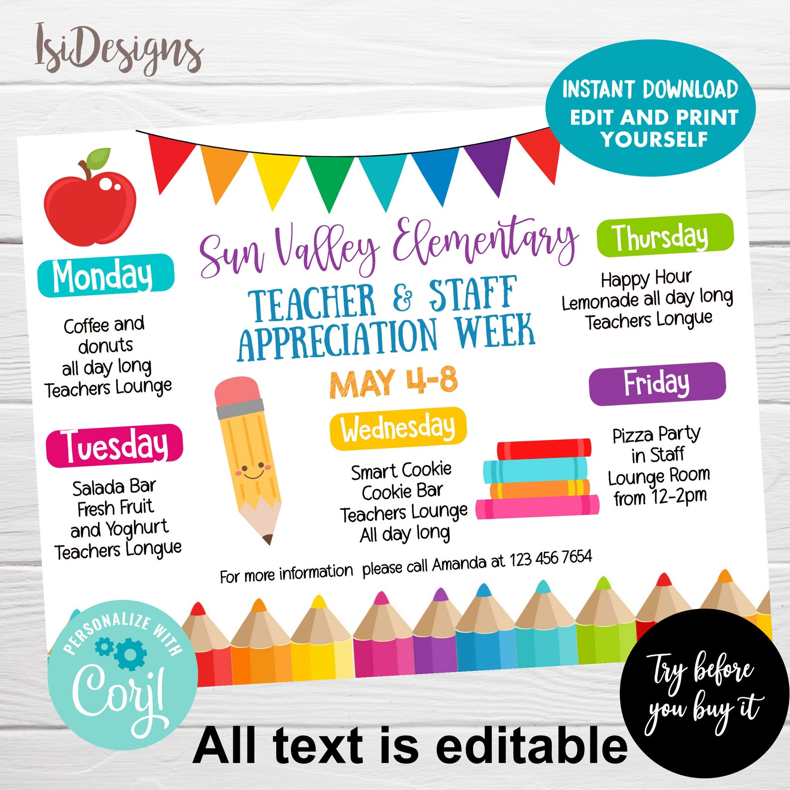 Editable Teacher & Staff Appreciation Week Itinerary - Etsy