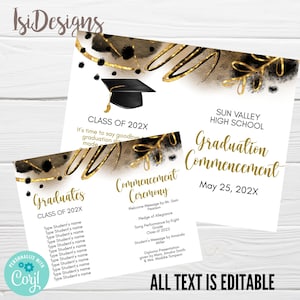 Editable Graduation Ceremony Program, School Ceremony Template, Digital ...