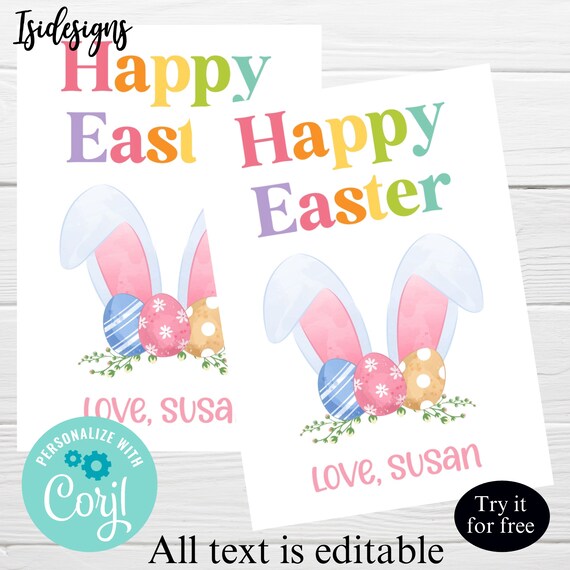 Editable Easter Bunny Gift Tag, Instant Download, Easter Bunny Ears ...