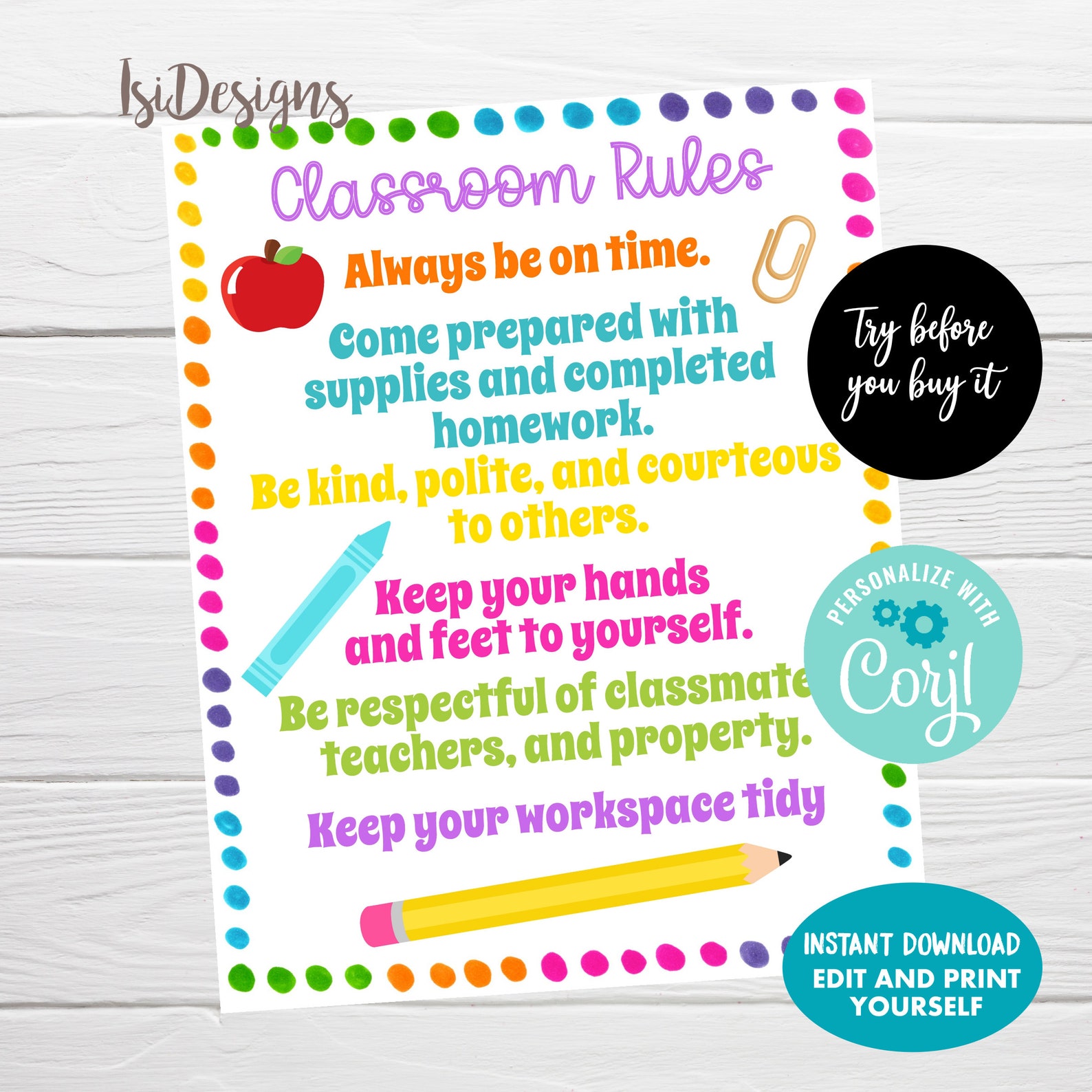 Editable Classroom Rules Sign Instant Download Back to - Etsy