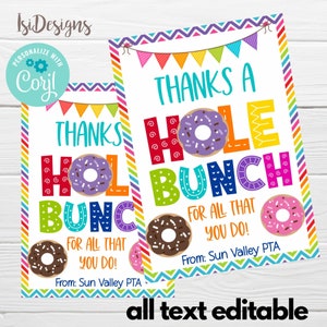 Thanks a Hole Bunch Gift Tag, Teacher Week Printable Tag, Staff Nurse ...