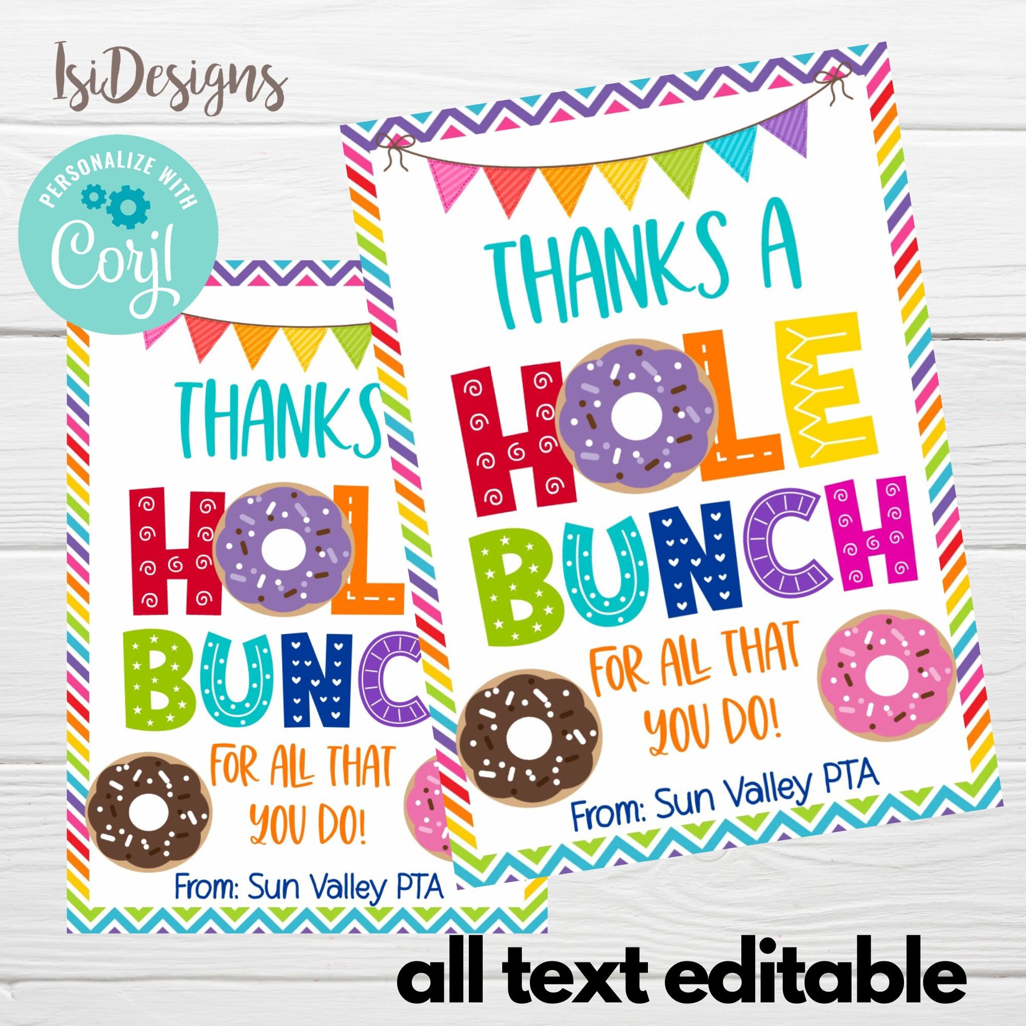 Thanks a Hole Bunch Gift Tag, Teacher Week Printable Tag, Staff Nurse ...