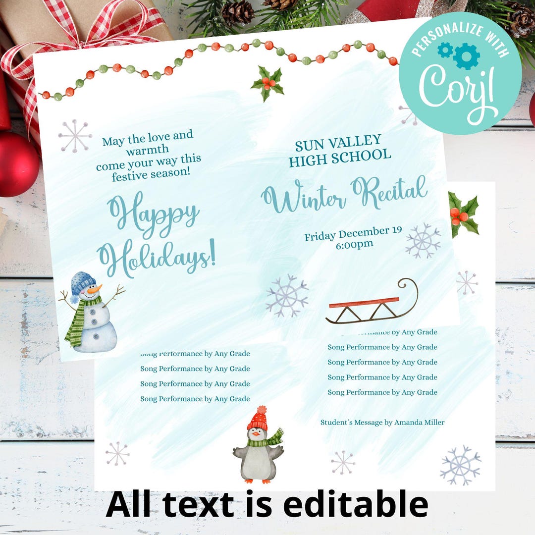 Editable Winter Recital Program, Instant Download, Holiday Music ...