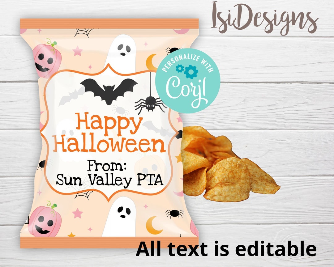 Halloween Chip Bag, Editable Trick or Treat Chip Bag Wrappers ...