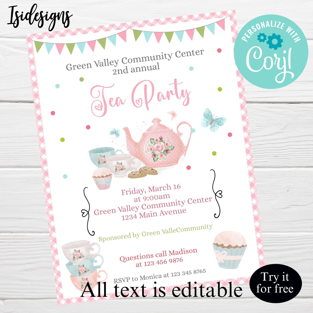 Ladies Tea Event Editable Flyer, Tea Party Woman Fundraiser Event ...