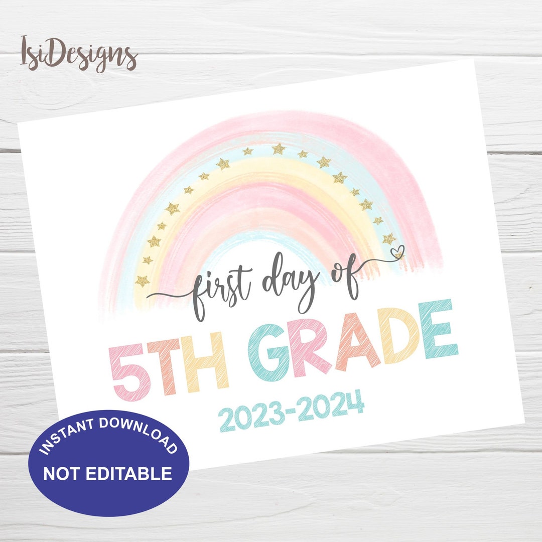 Boho Rainbow Sign First Day of Fifth Grade Girl Sign - Etsy