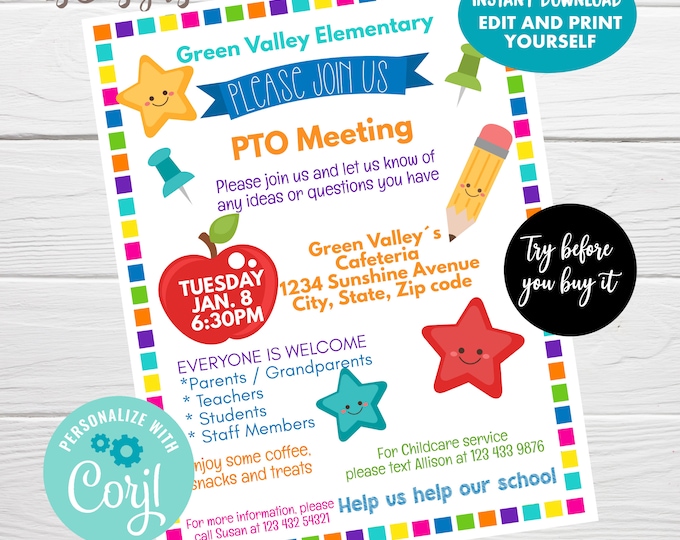 Editable Volunteer Recruitment Flyer: School PTO PTA Template (instant ...