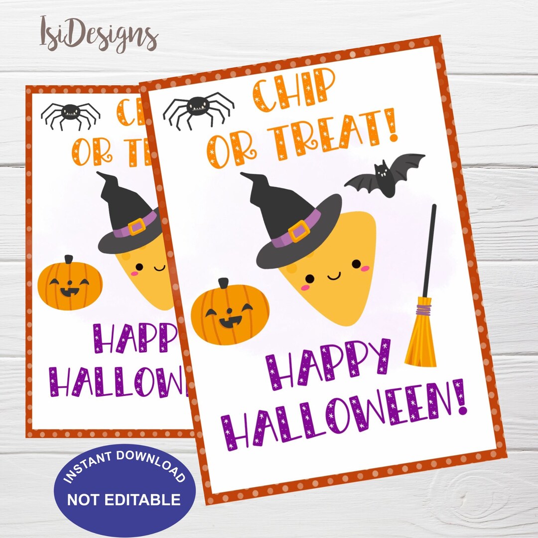 Halloween Chip or Treat Gift Tag, Classroom Halloween Party Snack Tags ...