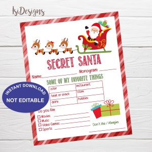 Secret Santa Gift Exchange Questionnaire, Printable Santa Wish List ...
